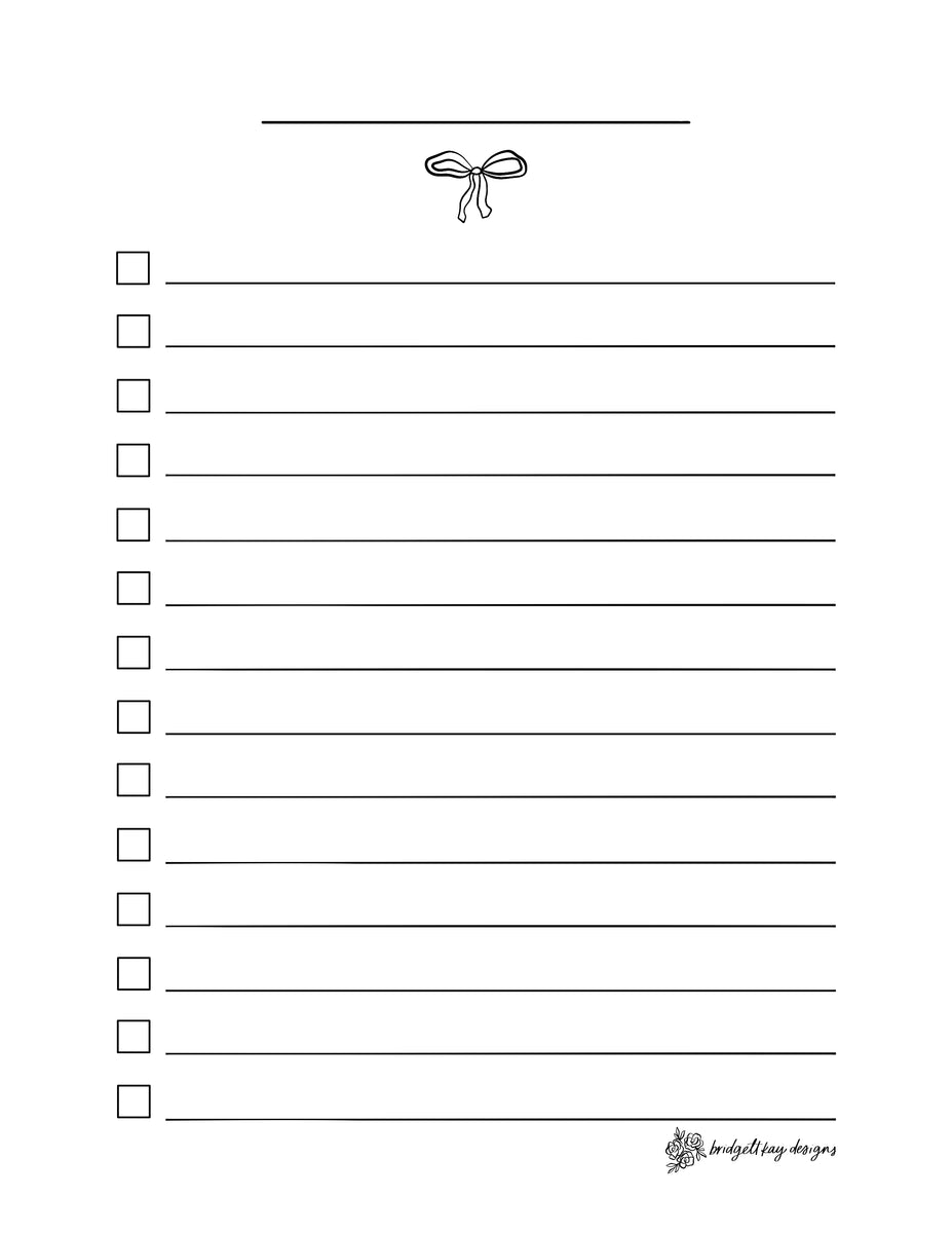 Blank Lists Printable – Bridgett Kay Designs